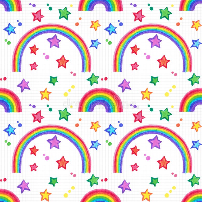 Rainbow and Stars Doodle Seamless Pattern. Stock Illustration ...