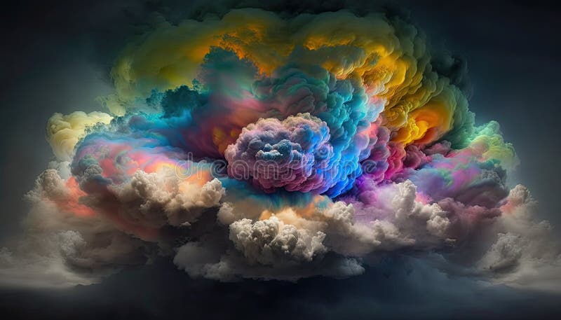 Rainbow Storm Clouds Over a Landscape. Thunder and Lightning with ...