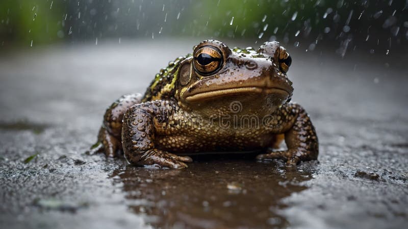 Rainbow after the Storm: Common Toad Leaping through Puddles Stock ...