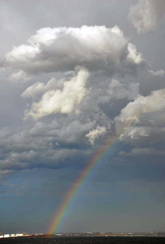 Rainbow and Storm Over the Bay Stock Image - Image of stormy ...