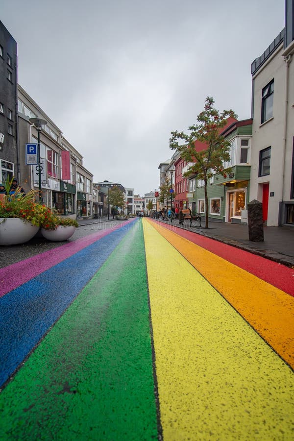 Rainbow Street in Reykjavik, Iceland Editorial Stock Photo - Image of ...