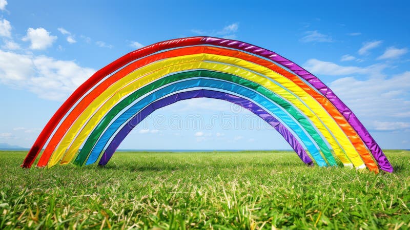 A Rainbow is Stretched Across a Field of Grass Stock Photo - Image of ...
