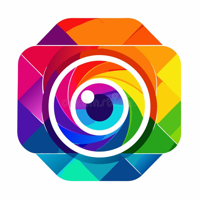 A Rainbow Stylized Camera Icon Composed of Geometric Shapes Stock ...