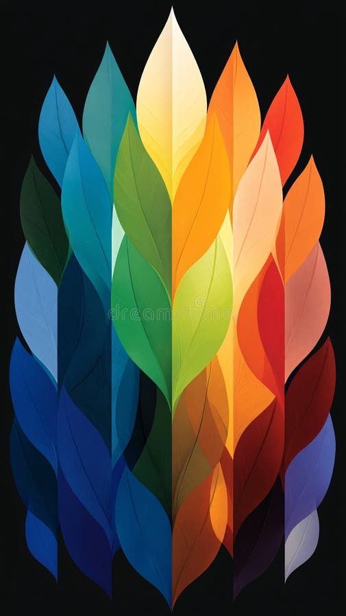 Rainbow of Stylized Leaves Against Black Backdrop, Gradient Color ...