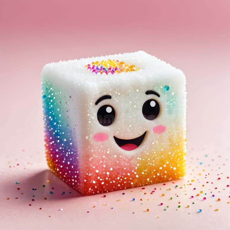 Rainbow Sugar Cube with a Smiling Face Stock Illustration ...