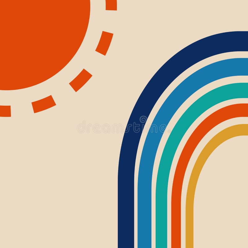 Rainbow Summer Sun Retro Minimalist Art Stock Vector - Illustration of ...