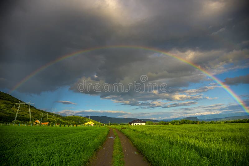 Rainbow in the Summer on the Wheat Field Stock Photo - Image of ...