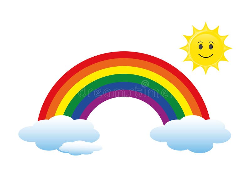 Rainbow with Sun and Clouds Cartoon Vector Stock Illustration ...