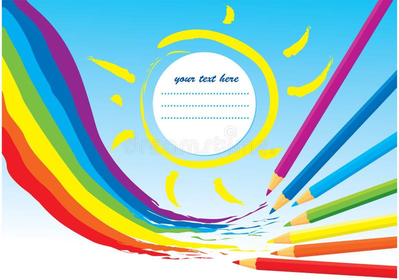 Rainbow, Sun and Color Pencils Stock Vector - Illustration of element ...