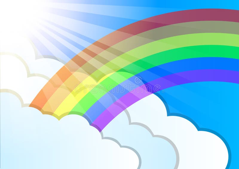 Rainbow. Sun Rays and Clouds Elements. Summer Weather. Beautiful Nature ...
