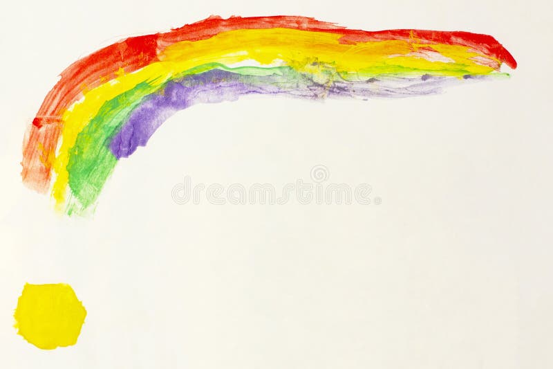Rainbow and Sun. Real Drawing of a Small Child. Drawing by Pencil Stock ...