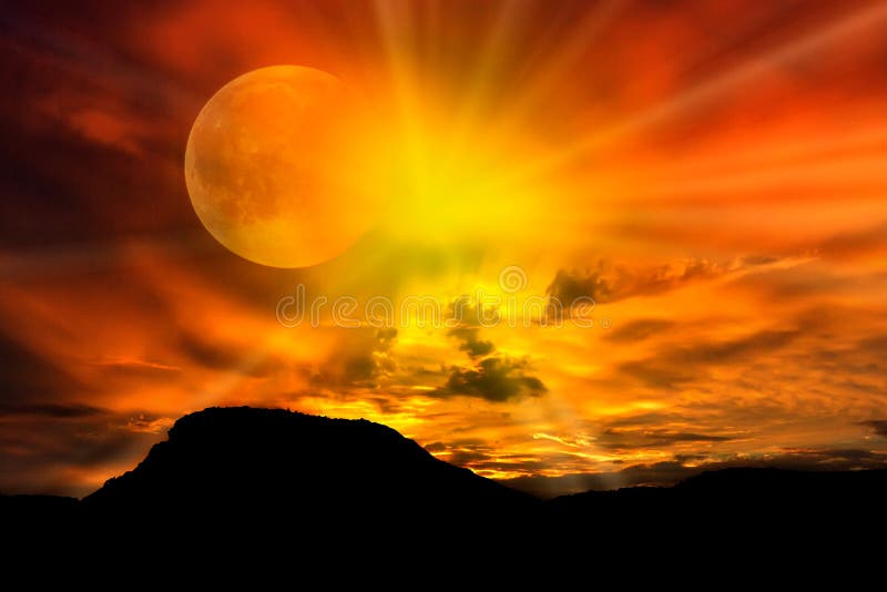 Sunset in an Eclipse of Sun in the Mountains Stock Photo - Image of ...