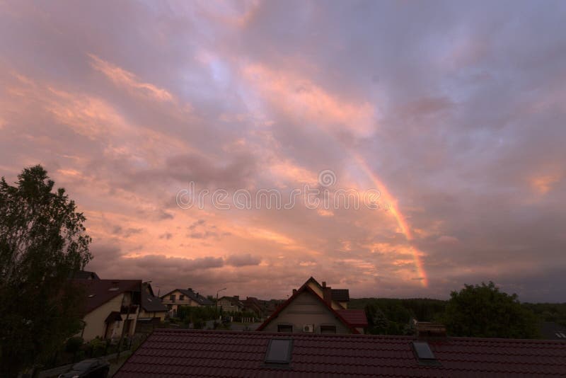 Rainbow and sunset stock photo. Image of color, weather - 104920212