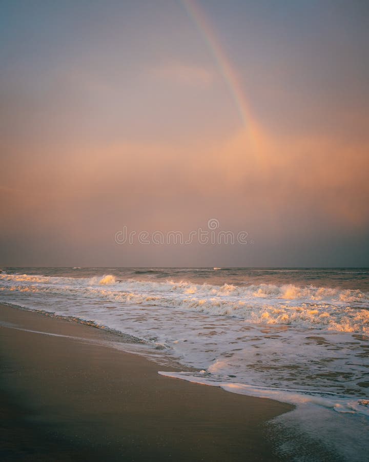 A Rainbow at Sunset, Cryder Beach, Southampton, New York Stock Image ...