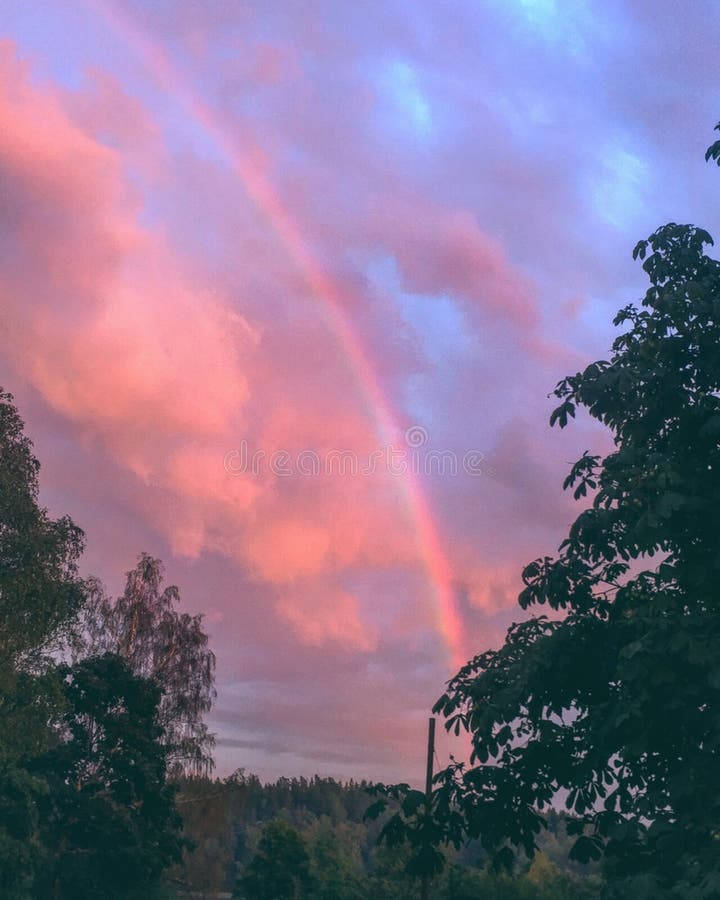 Rainbow in the Sky at Sunset Stock Image - Image of dramatic, beautiful ...
