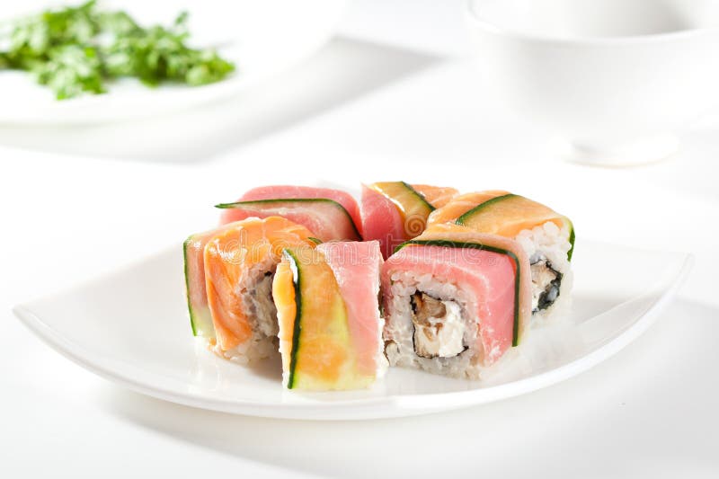 Rainbow Roll stock photo. Image of cheese, maguro, maki - 45366482