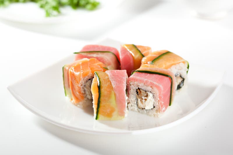 Rainbow Roll stock photo. Image of cheese, maguro, maki - 45366482