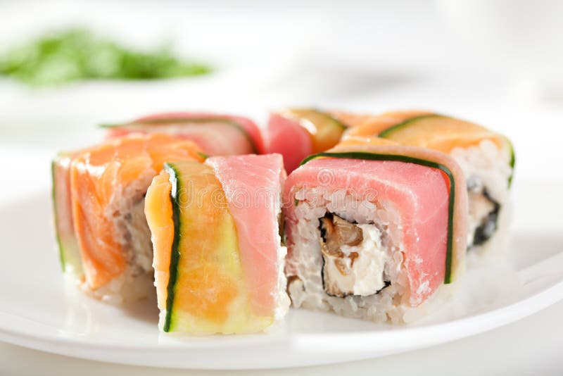 Rainbow Sushi Roll stock image. Image of japan, asian - 69048959