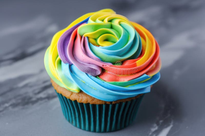 Rainbow Swirl Cupcake with Different Colored Frosting Stock ...