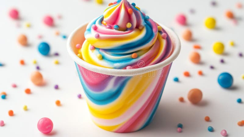 Rainbow Swirled Ice Cream in Colorful Cup with Sprinkles Stock ...
