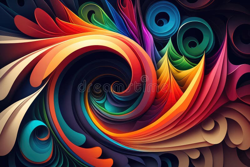 Rainbow Swirls and Lines in Abstract Composition Stock Illustration ...