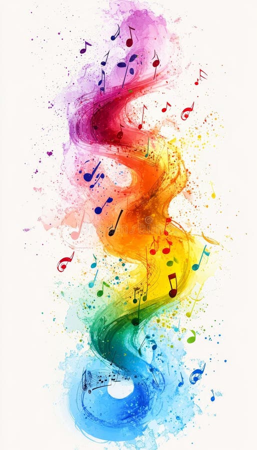 Rainbow Symphony a Whimsical Burst of Musical Notes and Colorful Energy ...