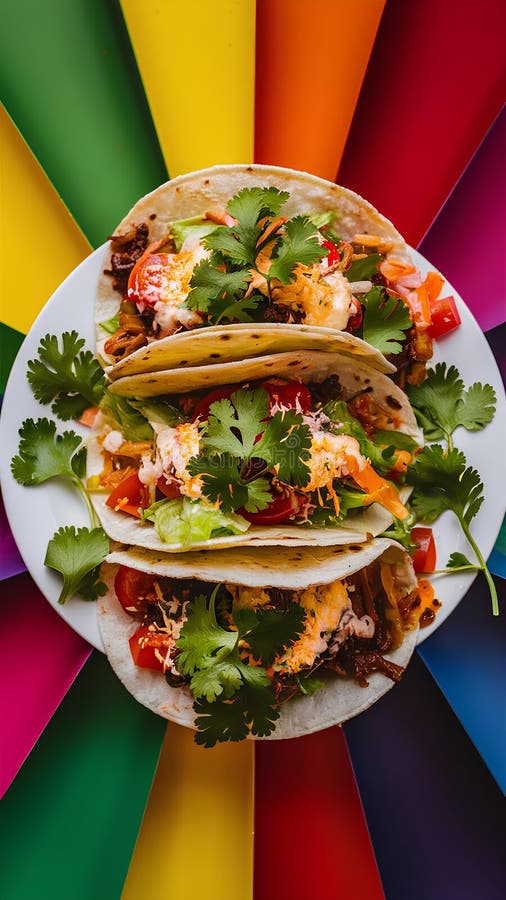 Rainbow Tacos with Assorted Fillings Stock Illustration - Illustration ...