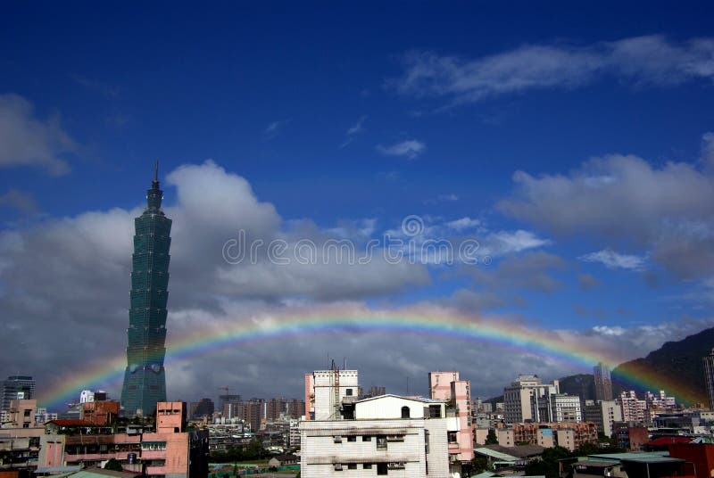 Rainbow and Taipei 101 editorial image. Image of financial - 8795735