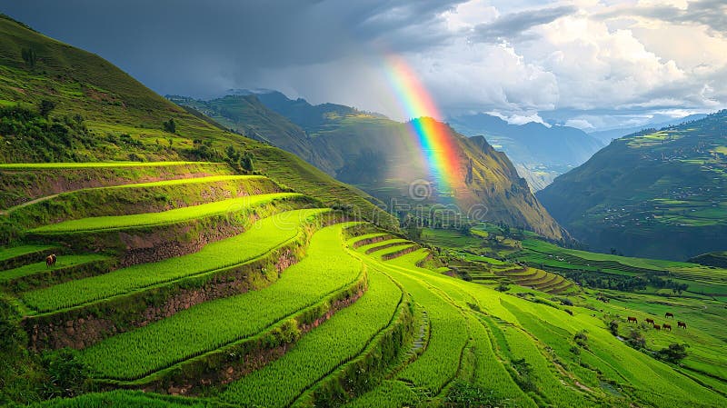 Rainbow Terrace stock illustration. Illustration of grandeur - 375327214