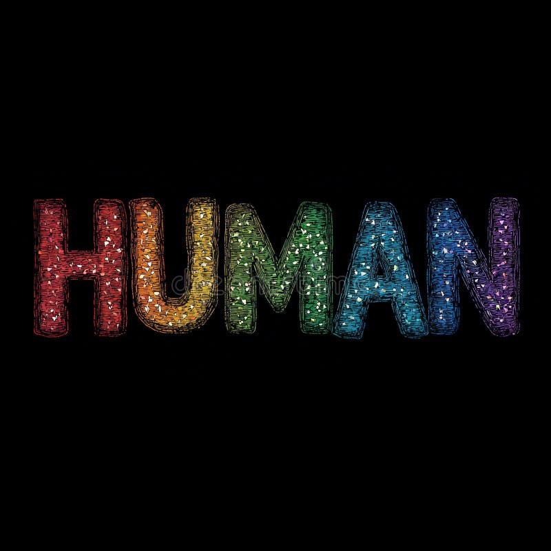 Rainbow Text "HUMAN" with Vibrant Textures on Black Background Stock ...