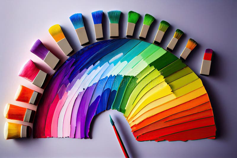 A Rainbow-themed Art Project, with Paint and Brushes Arranged in Neat ...