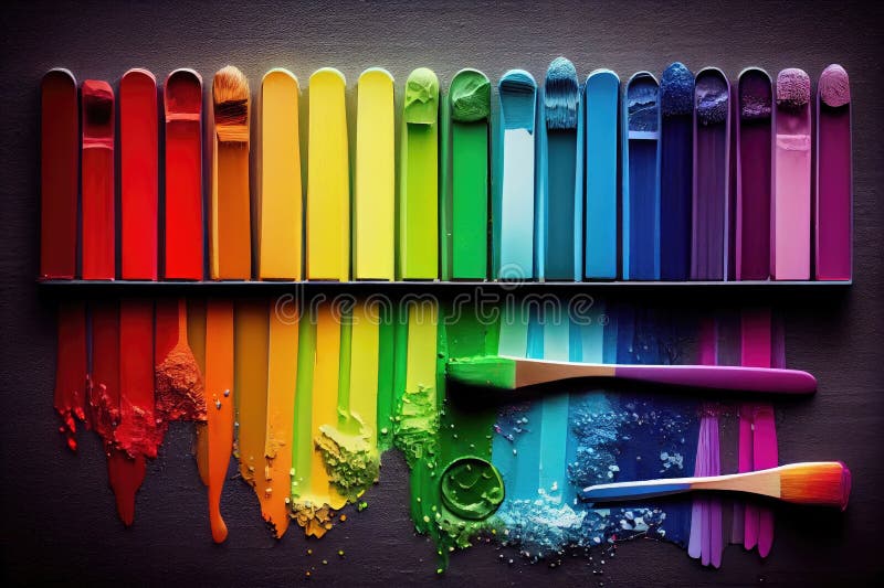 A Rainbow-themed Art Project, with Paint and Brushes Arranged in Neat ...