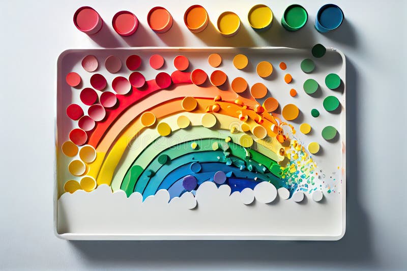 A Rainbow-themed Art Project, with Paint and Brushes Arranged in Neat ...