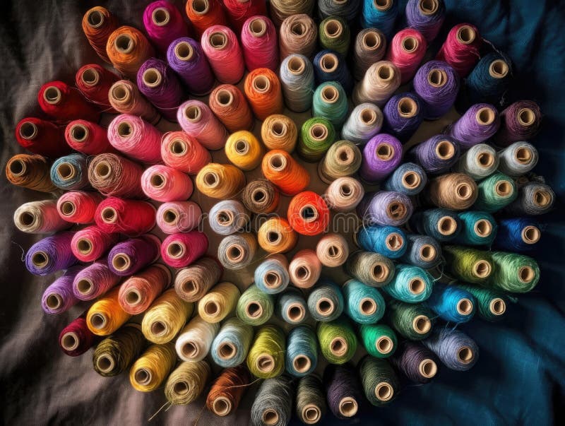 Rainbow Thread Spools in Flat Lay Arrangement Stock Illustration ...