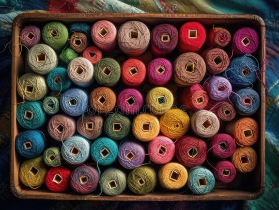 Rainbow Thread Spools in Flat Lay Arrangement Stock Illustration ...