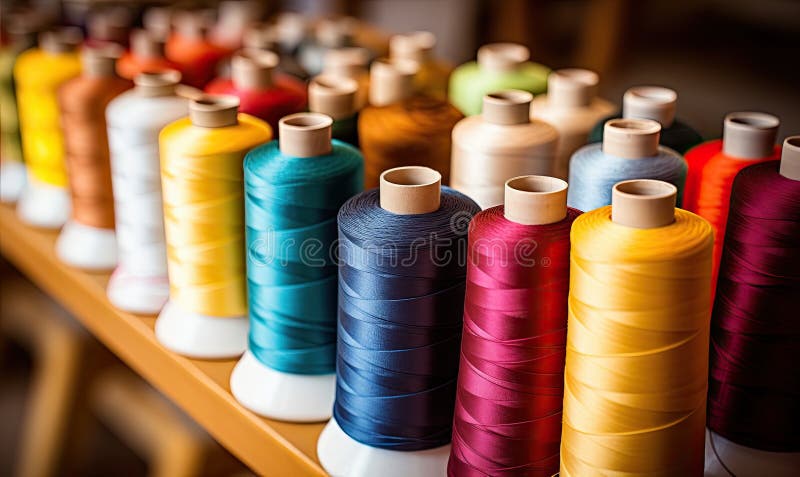 A Rainbow of Thread Spools stock illustration. Illustration of fabric ...