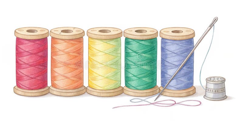 Rainbow Thread Spools Watercolor Illustration, Isolated on White ...