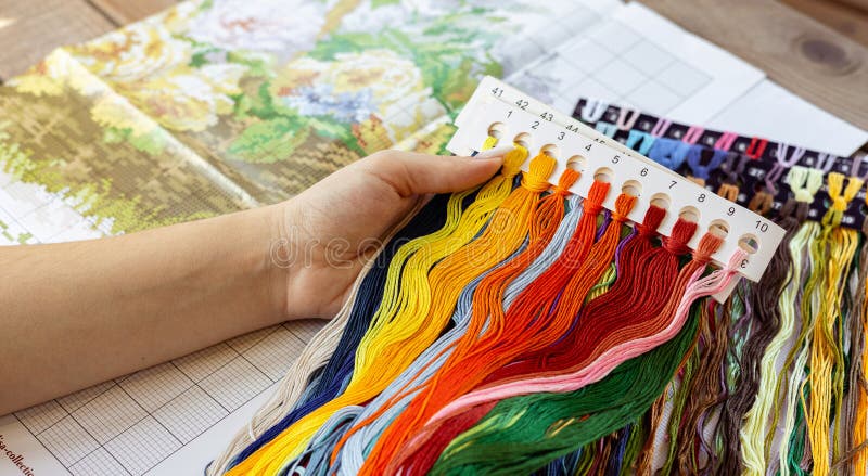 Rainbow of Threads. Rows of Colorful Embroidery Threads. Next To a ...