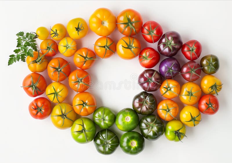 A Rainbow of Tomatoes Arranged in a Circle Stock Image - Image of lime ...