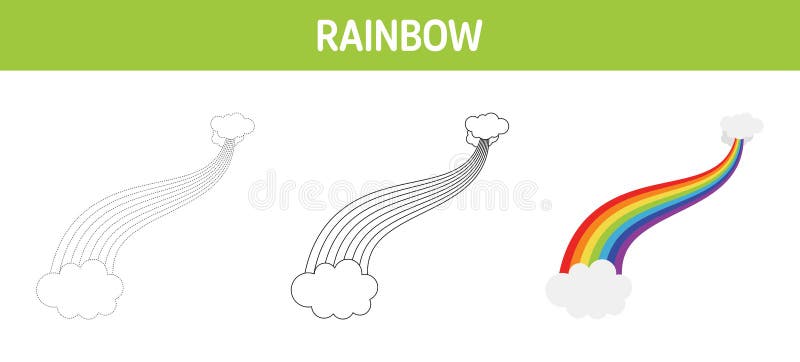 Rainbow Tracing and Coloring Worksheet for Kids Stock Vector ...