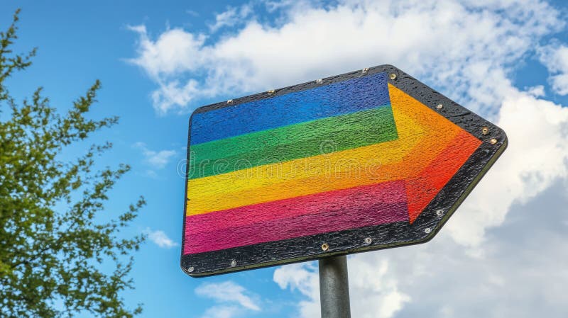 Rainbow Traffic Sign Pointing Right, Symbolizing Pride and Inclusivity ...