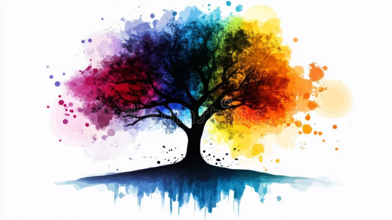 Rainbow Tree Abstract Art Colorful Paint Splatter Stock Illustration ...