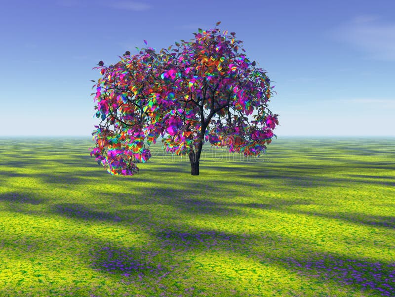 Rainbow Tree in the Distance Stock Illustration - Illustration of trunk ...