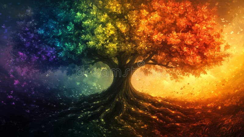 Rainbow Tree of Life Digital Painting Stock Illustration - Illustration ...