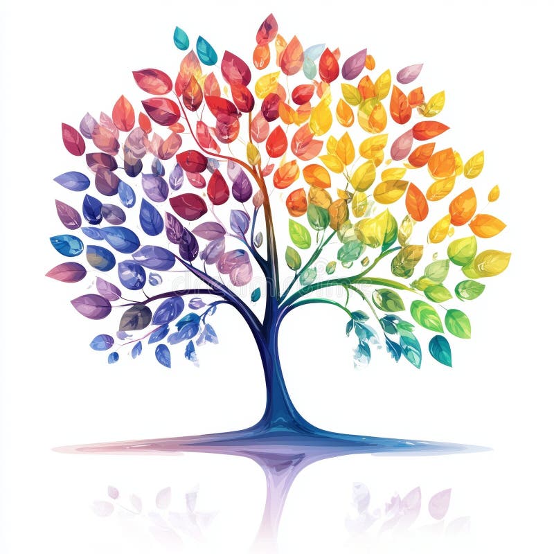 Rainbow Tree of Life - Vibrant Abstract Art Stock Illustration ...