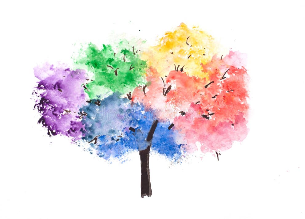 Watercolor Painting Rainbow Tree Stock Illustrations – 450 Watercolor ...