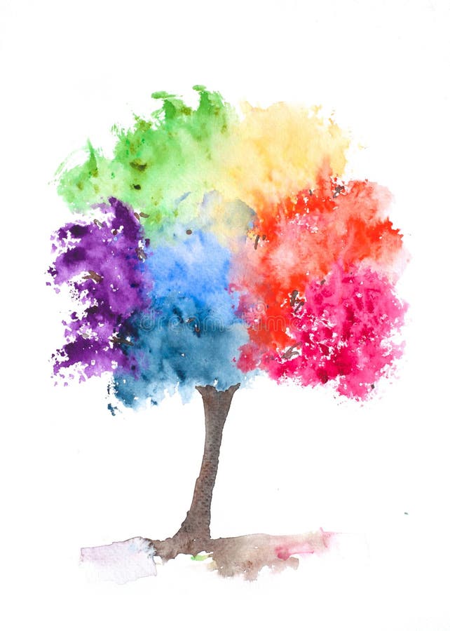 Rainbow tree on white stock illustration. Illustration of landscape ...