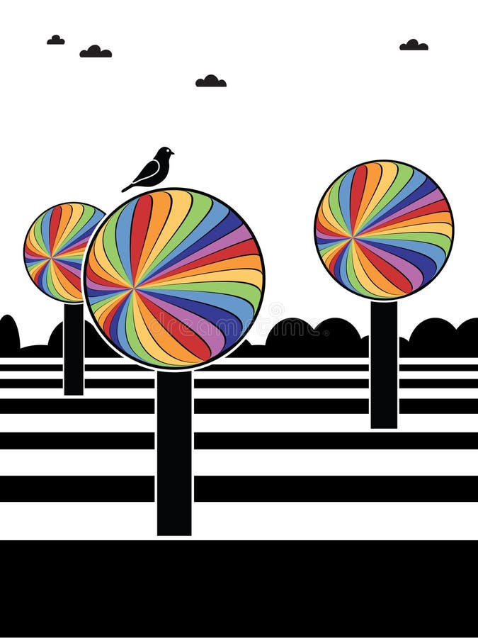 Sky and Rainbow. Sun and Trees. Child Drawing Stock Illustration ...