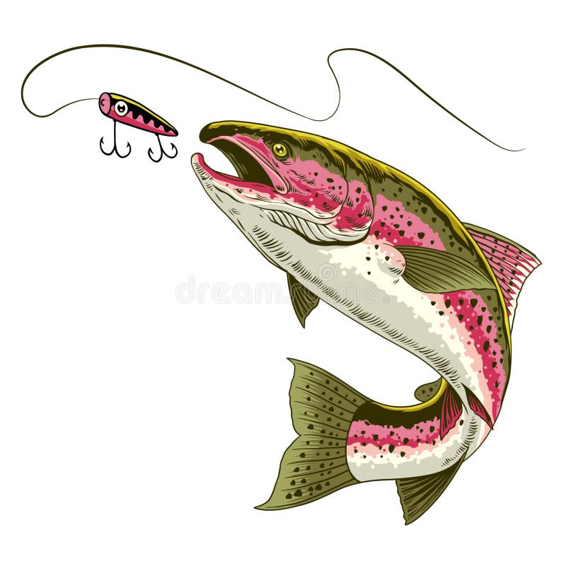Rainbow Trout Fish Jumping Out Water Isolated Stock Vector ...