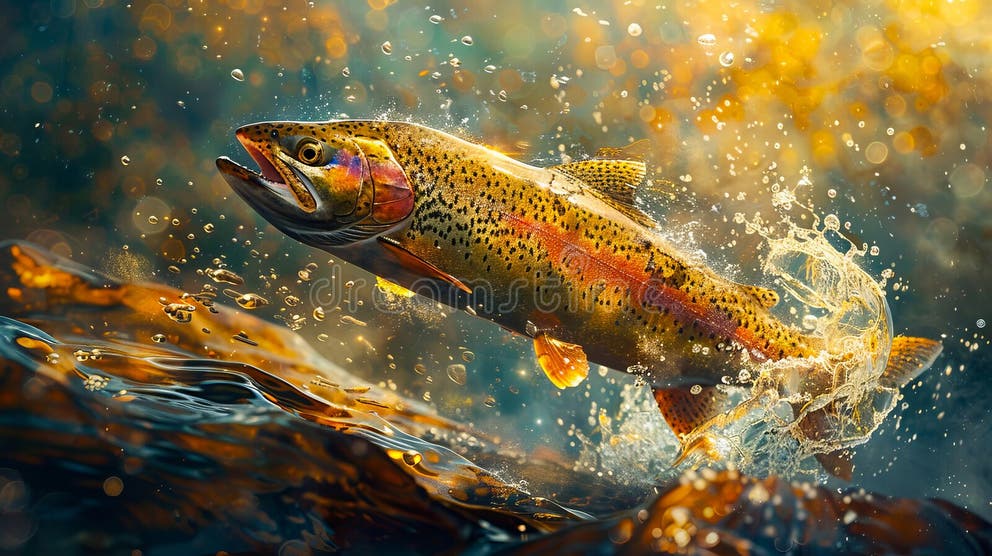 A Rainbow Trout is Jumping Out of the Water Stock Photo - Image of jump ...